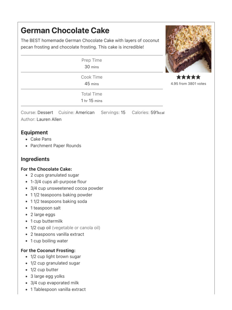 Best German Chocolate Cake Recipe | PDF | Cakes | Chocolate