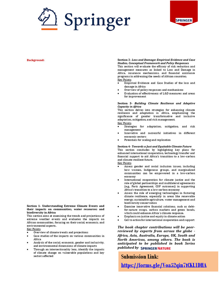 Call For Submission of Chapters in Book - Springer Nature | PDF ...