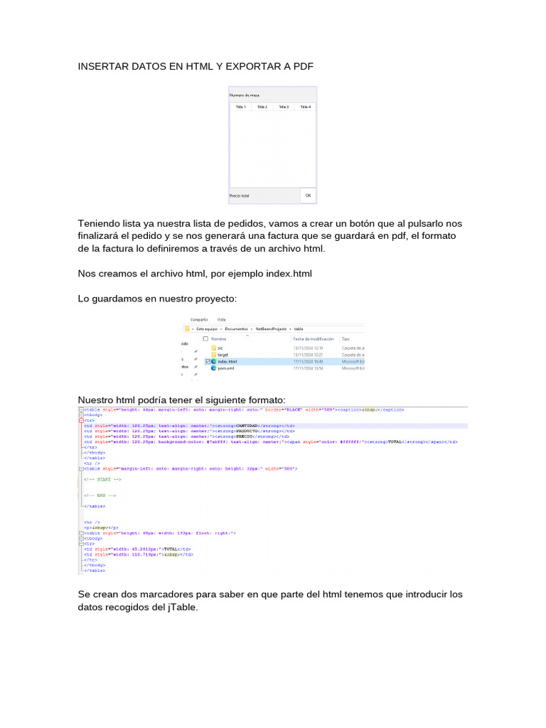 INSERTAR DATOS EN HTML Y EXPORTAR A PDF | PDF | HTML | Archivo de computadora