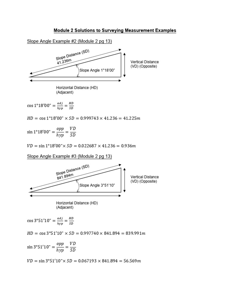 Module 2 Solutions To Surveying Measurement Examples | PDF | Slope | Geometric Measurement
