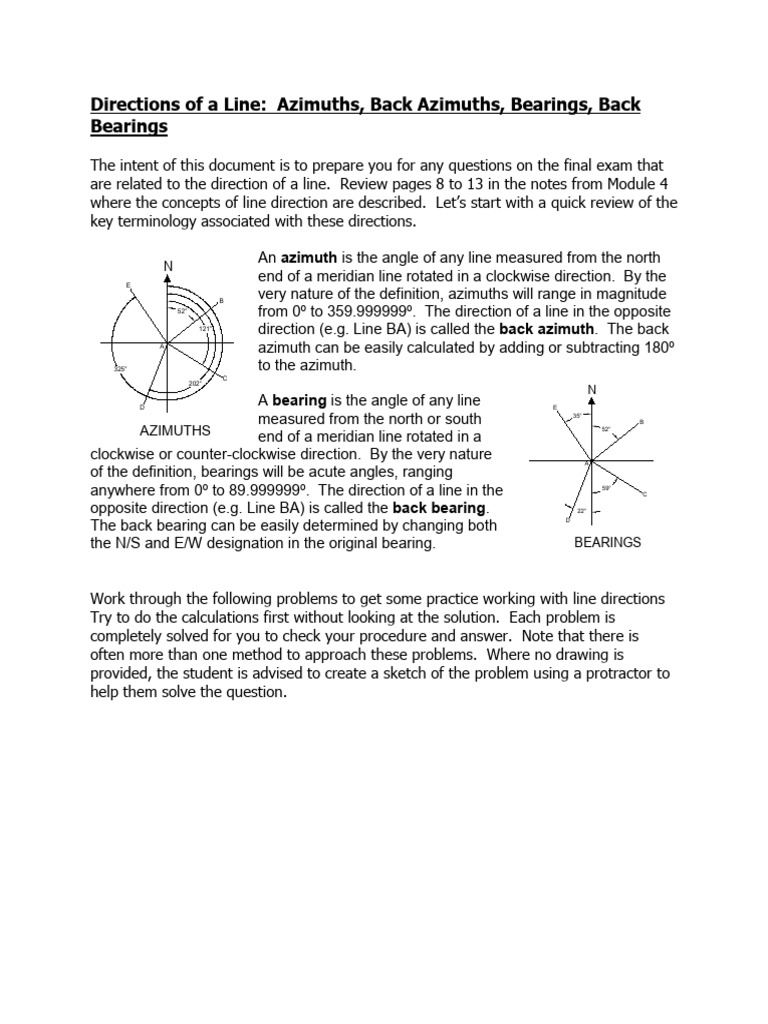 Direction of A Line Review and Practice | PDF | Azimuth | Angle