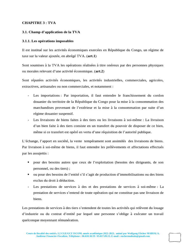 Opérations Imposables à la TVA en RDC | PDF | Taxe sur la valeur ...