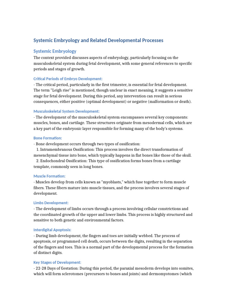Systemic Embryology and Developmental Processes | PDF | Heart | Skin