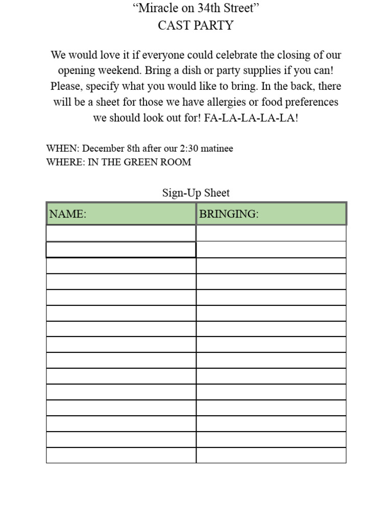 Miracle on 34th Street Cast Party Invite | PDF