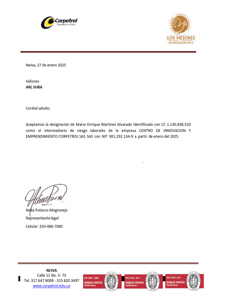 CARTA DE ARL SURA | PDF CARTA DE ARL SURA | PDF