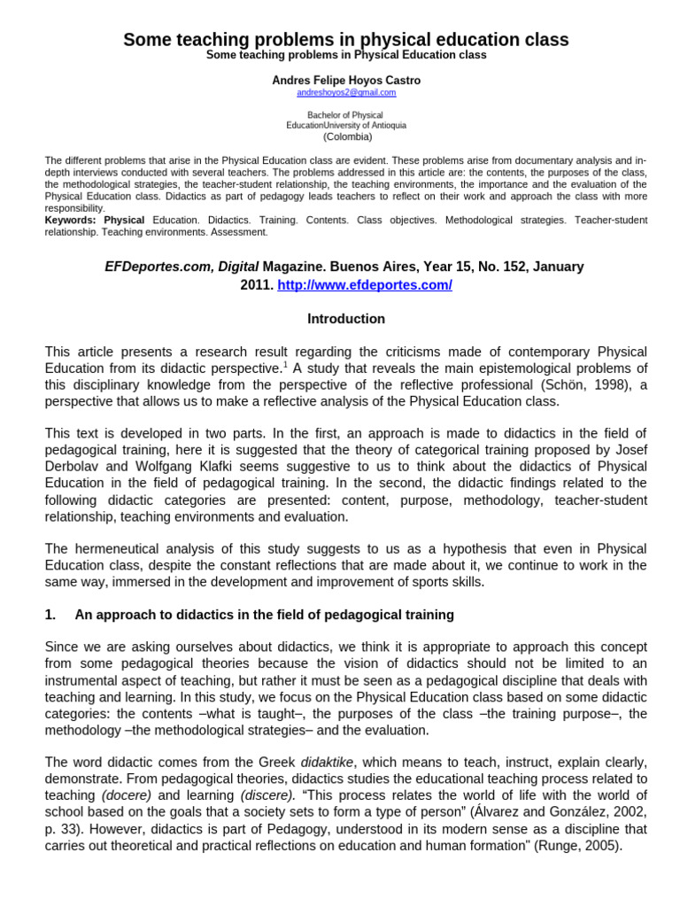 Some Didactic Problems in Physical Education Class (Autosaved) | PDF | Pedagogy | Methodology