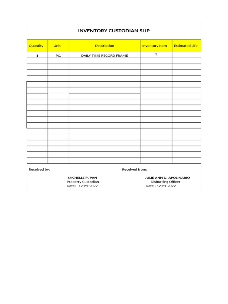 Inventory Custodian Slip | PDF
