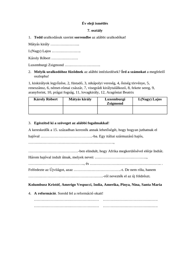 Osztály Év Eleji Ismétlés | PDF