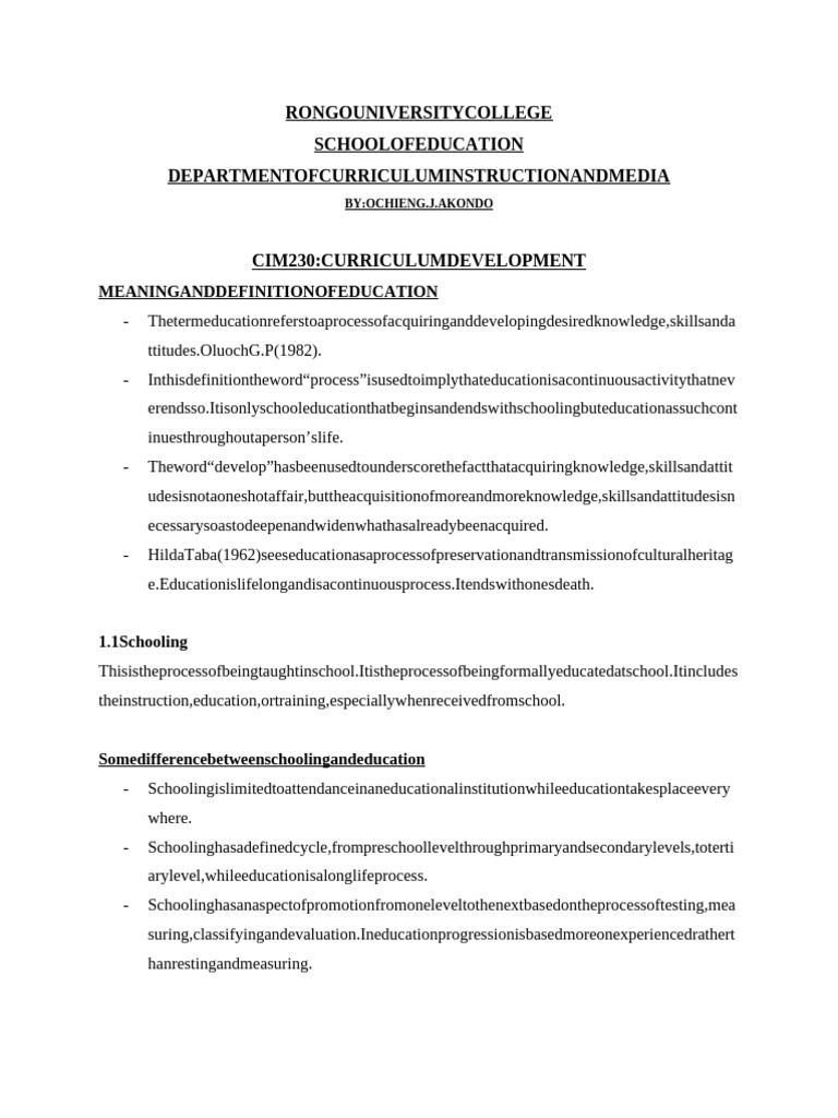 Cim 230 Curriculum Development 1 (Repaired)-1 | PDF | Learning | Cognition