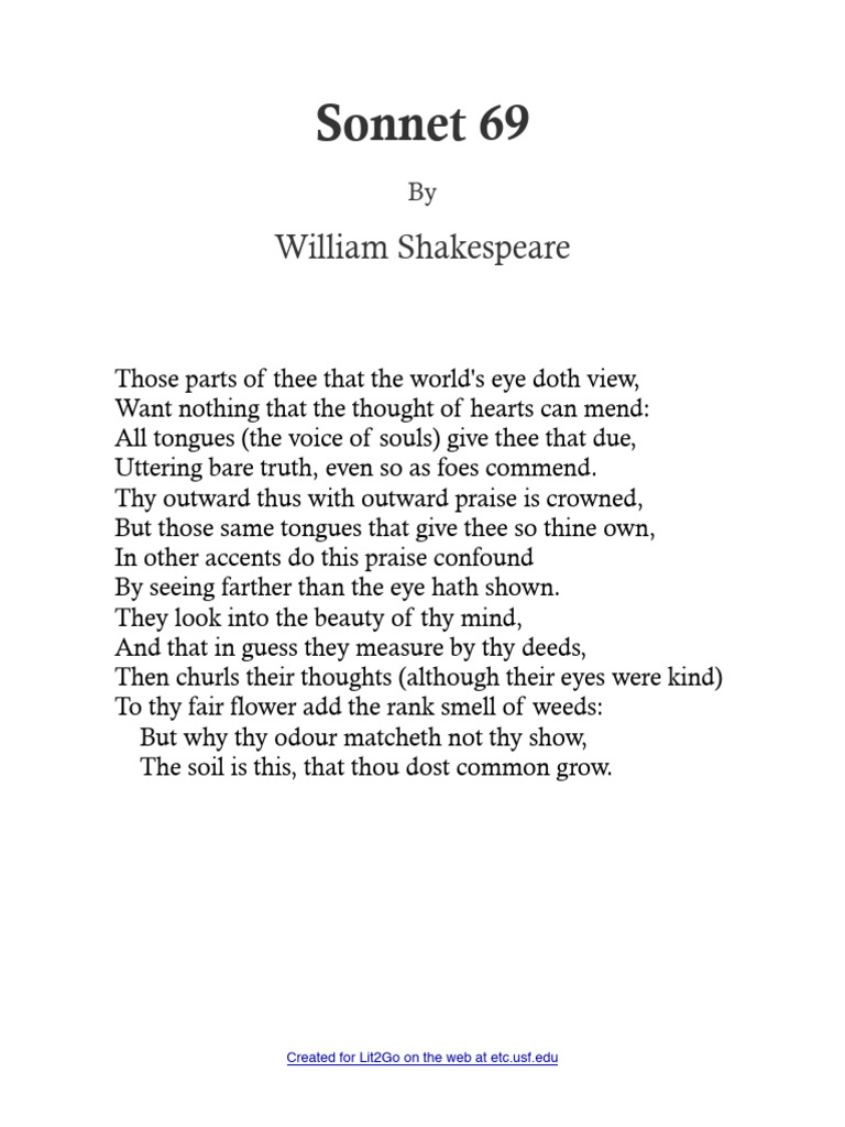 The Sonnets 069 Sonnet 69 | PDF