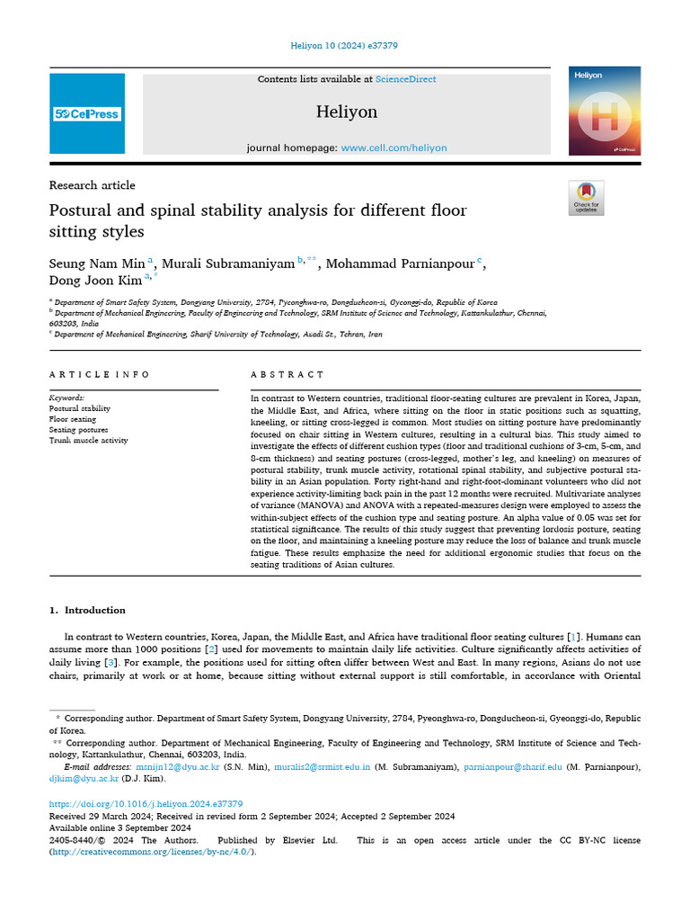 Postural and Spinal Stability Analysis For Different Floor Sitting ...