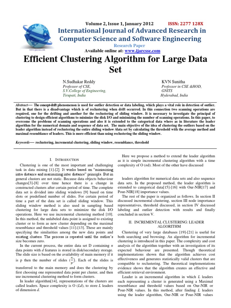 Efficient Clustering Algorithm For Large Data Set Pdf Cluster Analysis Outlier