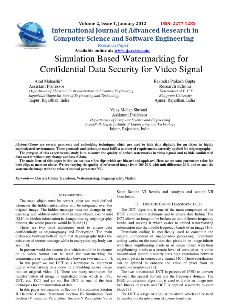 Simulation Based Watermarking For Confidential Data Security For Video ...
