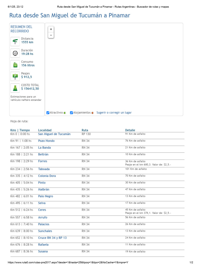 Ruta Tucumán A PInamar | PDF