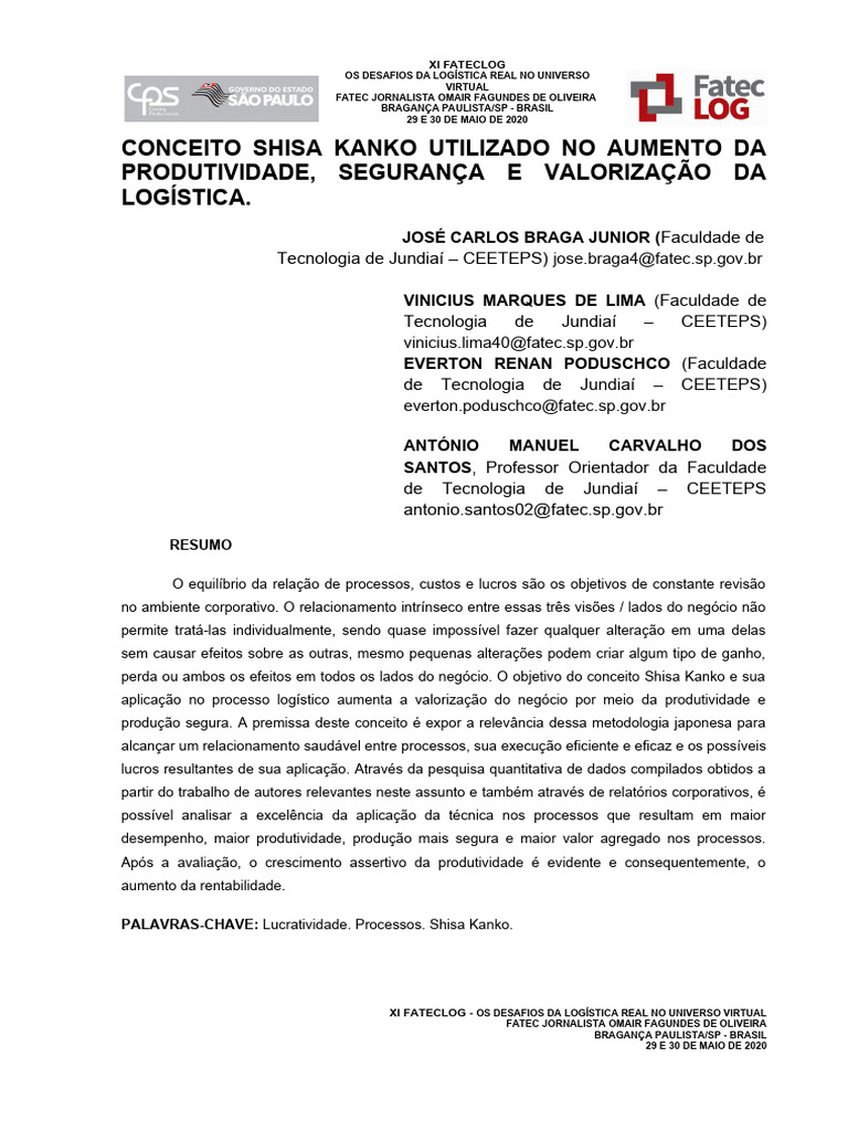 Conceito Shisa Kanko Utilizado No Aumento Da Produtividade, Segurança e ...