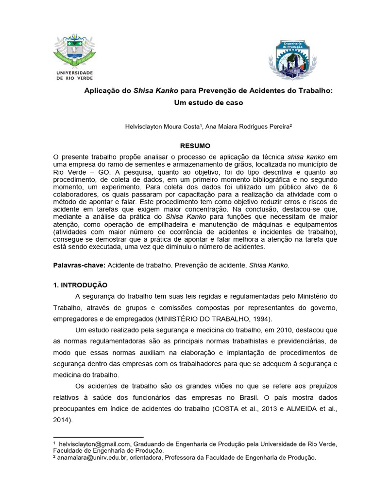 Aplicação Do Shisa Kanko para Prevenção de Acidentes de Trabalho | PDF ...