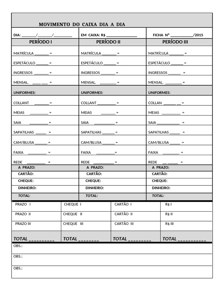 Movimento Do Caixa Dia A Dia | PDF