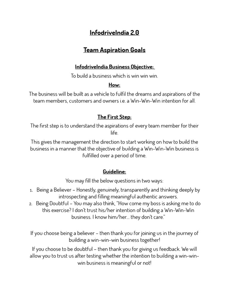 InfodriveIndia Team Aspirations Guide | PDF | Cognition | Psychology