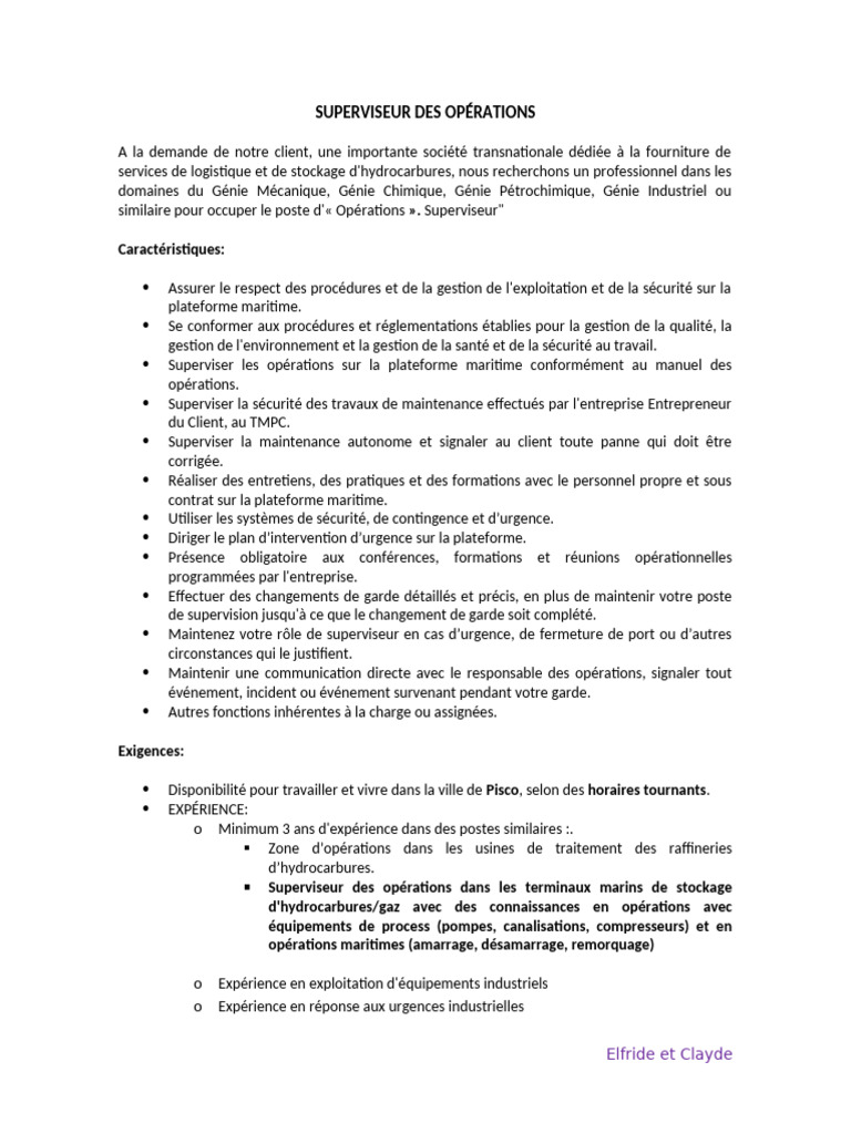 Superviseur des opérations - CV | PDF | Sécurité | Business