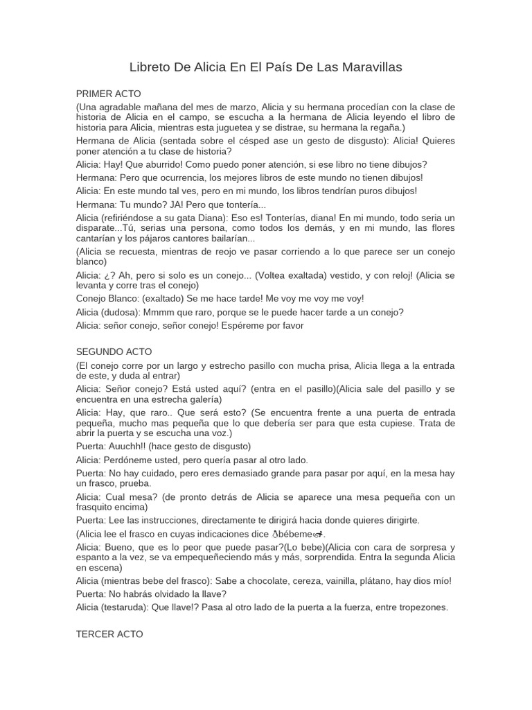 Libreto de Alicia en El País de Las Maravillas | PDF | Las aventuras de ...