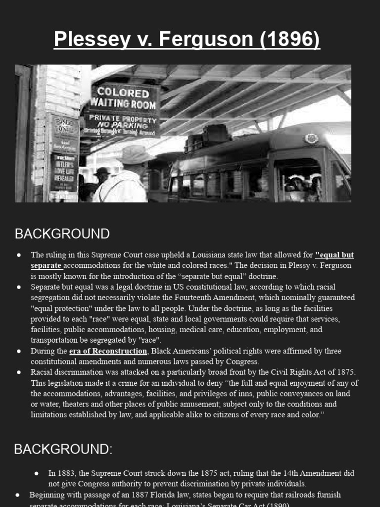 Plessy v. Ferguson: Separate but Equal | PDF | Plessy V. Ferguson ...