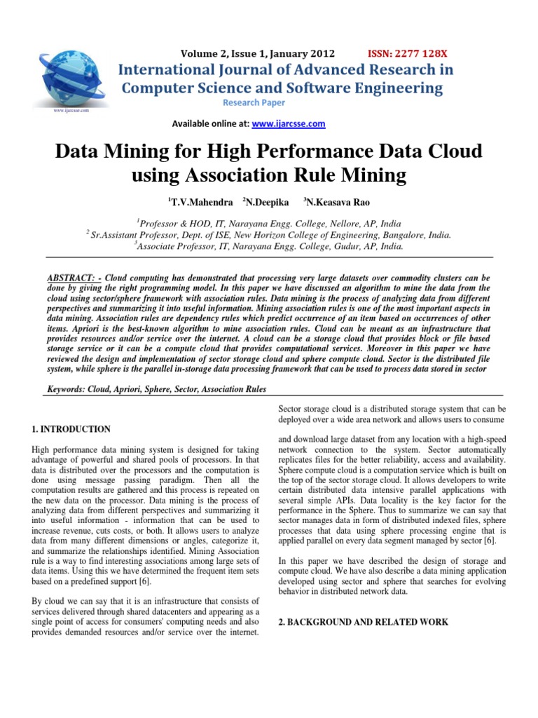 Data Mining For High Performance Data Cloud Using Association Rule Mining | Download Free PDF ...
