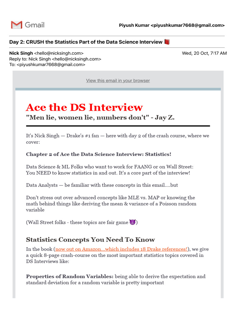 Day 2: CRUSH The Statistics Part of The Data Science Interview ? | PDF ...