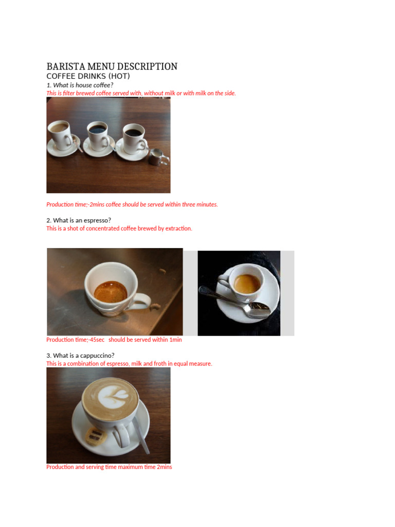Barista Menu: Coffee, Tea & Gelato Drinks | PDF | Coffee | Milkshake