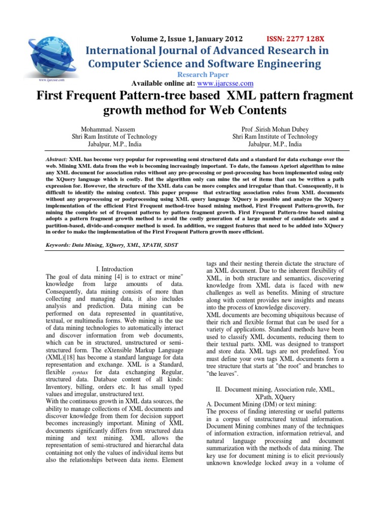 First Frequent Pattern Tree Based Xml Pattern Fragment Growth Method For Web Contents Pdf X