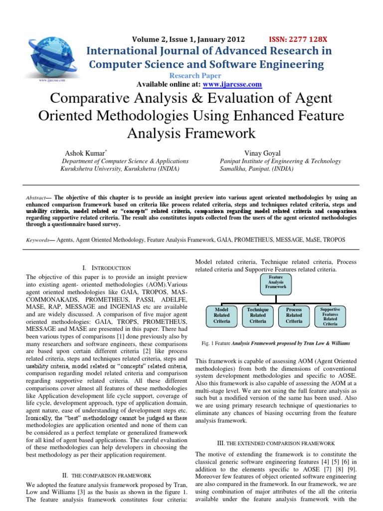 Comparative Analysis & Evaluation of Agent Oriented Methodologies Using ... Comparative Analysis & Evaluation of Agent Oriented Methodologies Using ...
