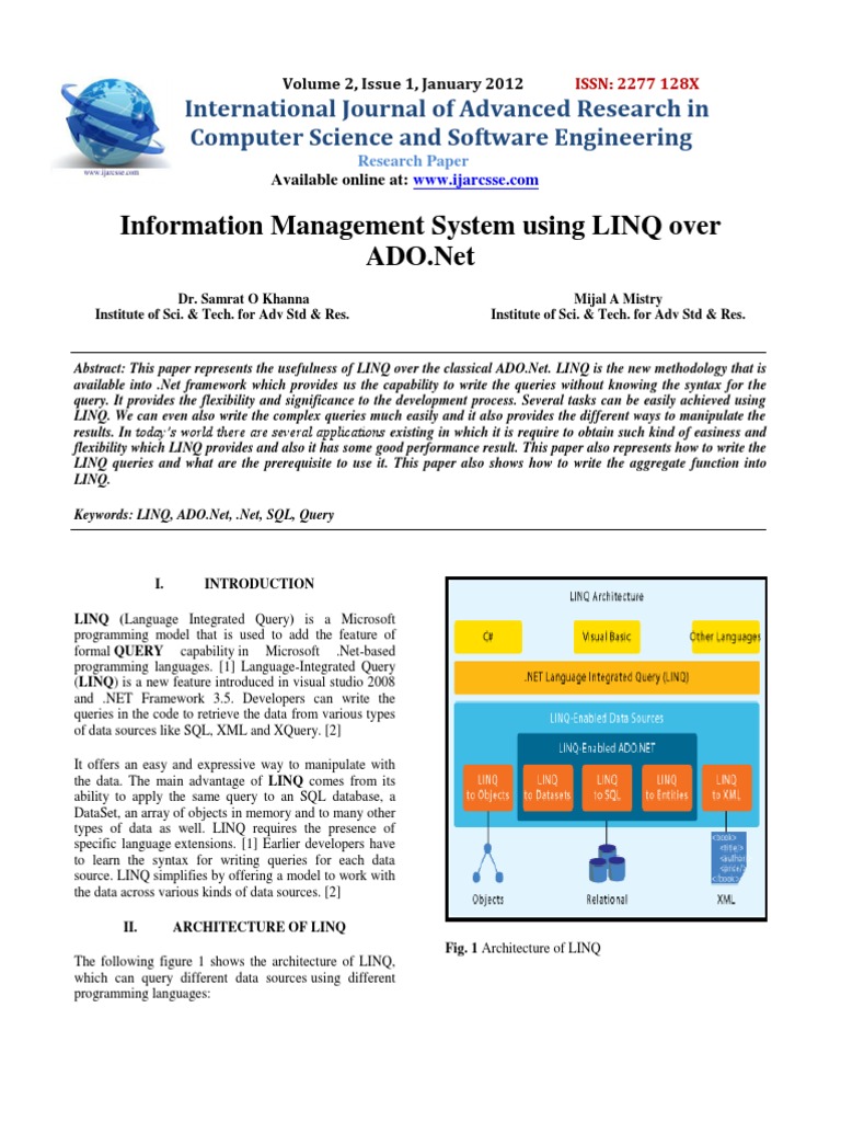 Information Management System Using LINQ Over | PDF | Language Integrated Query | Entity Framework