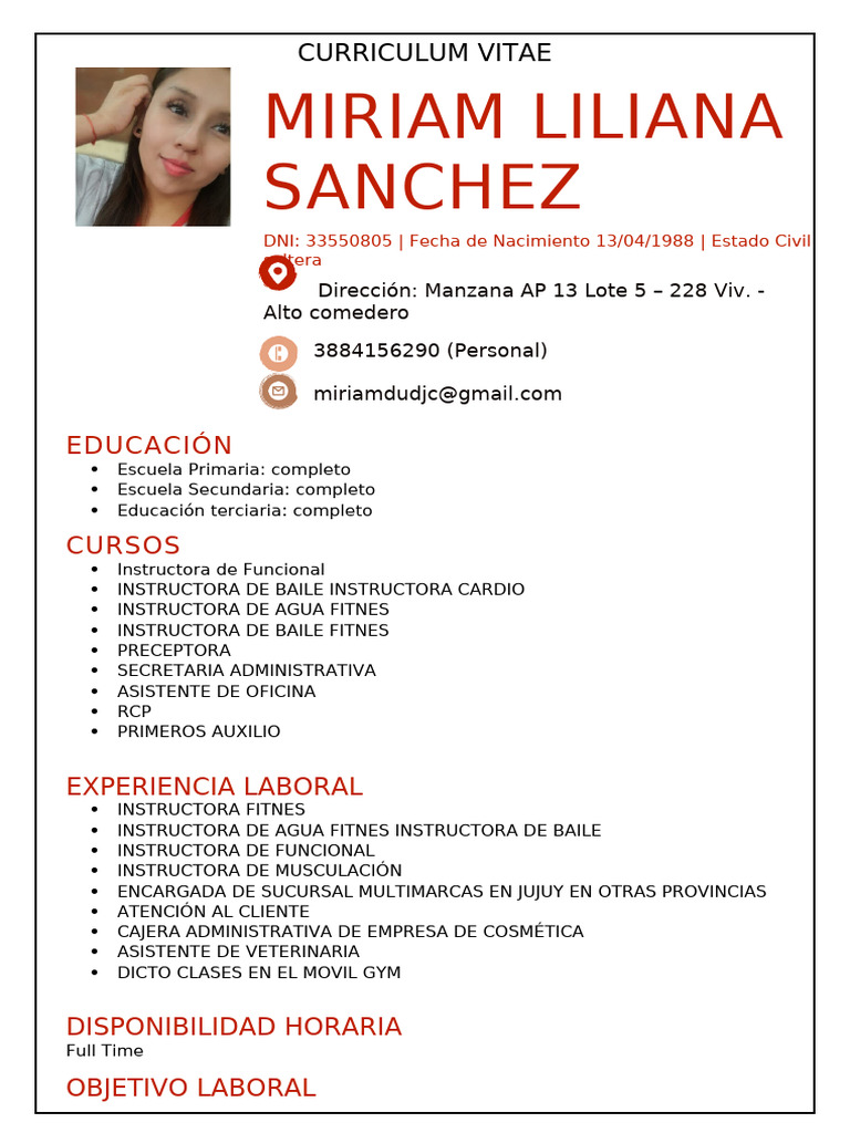 Miriam Liliana Sanchez CV | PDF