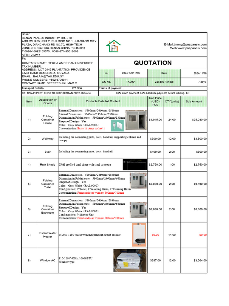 Quotation for Folding Container Units | PDF | Door | Window