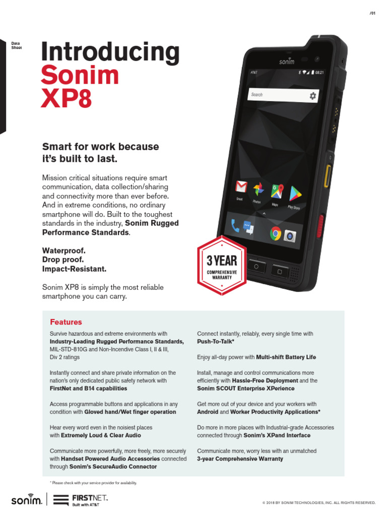 Sonim DataSheet XP8 FN 2018 | PDF | Smartphone | Android (Operating System)