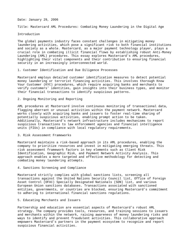 Mastercard AML Procedures Overview | PDF | Money Laundering | Business
