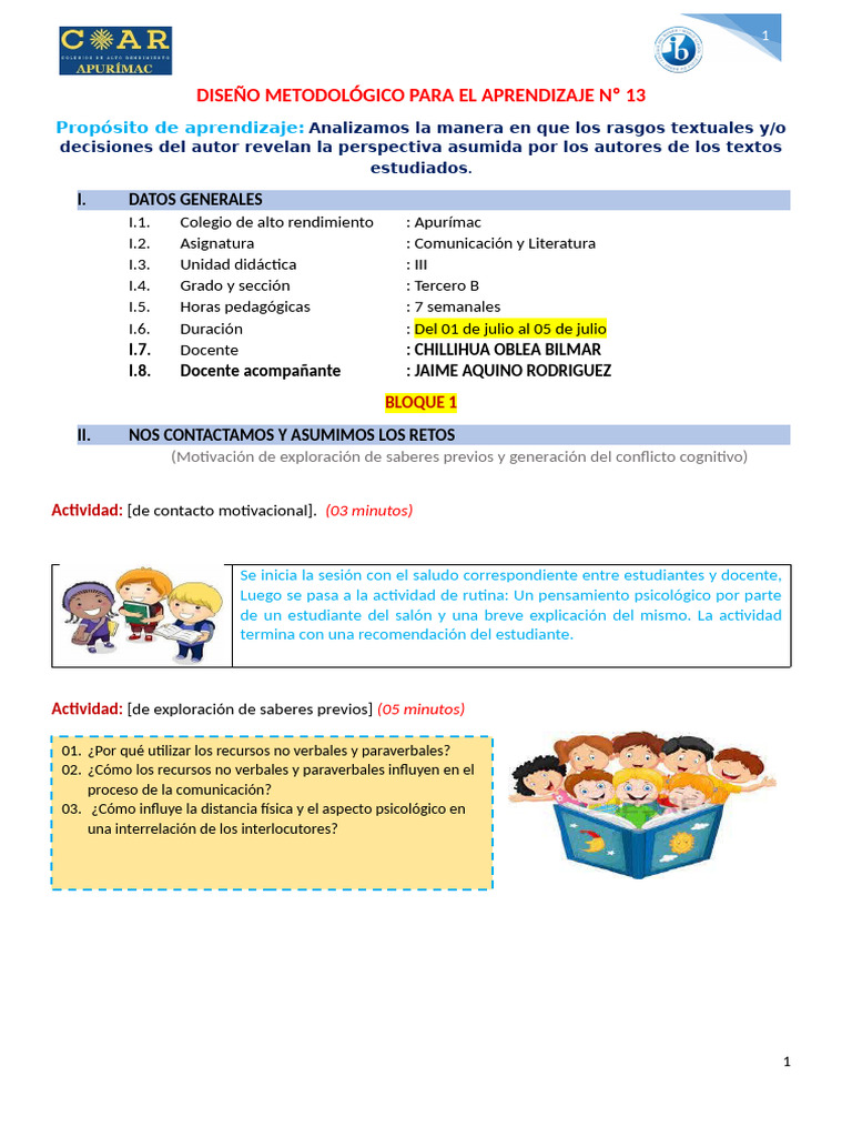 13 DISEÑO METODOLÓGICO PARA EL APRENDIZAJE PARA 3ro B | PDF | Maestros | Palabra