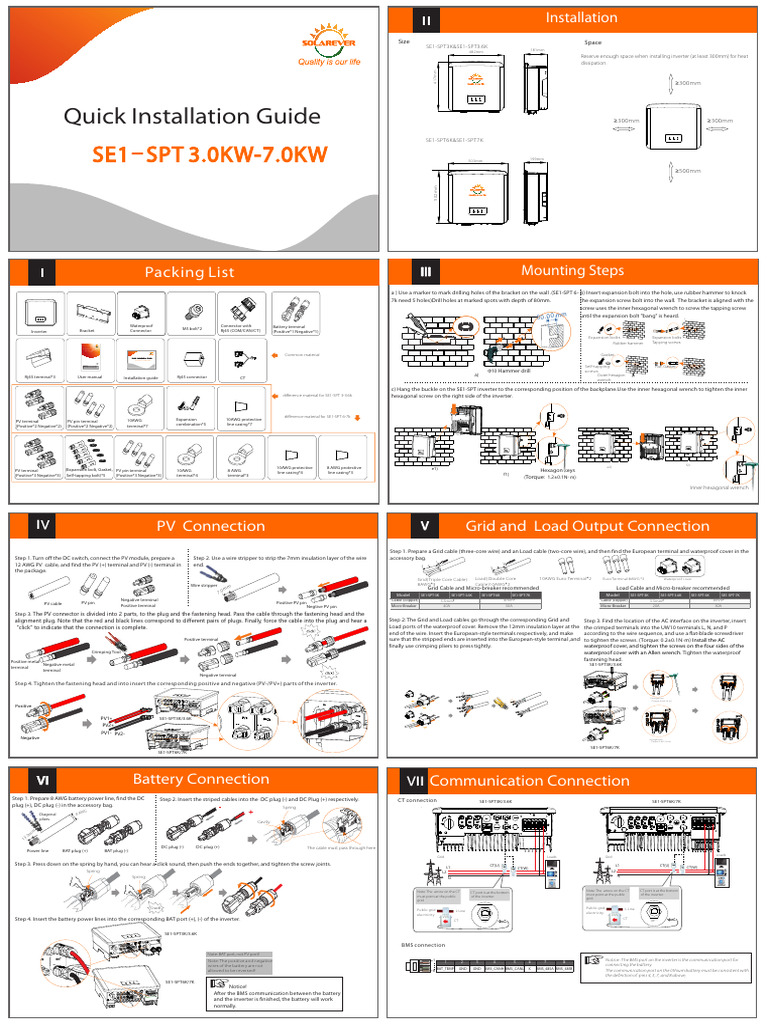 Solarever SE1 - SPT Hybrid Inverter Quick Installation Guide | PDF | Electrical Connector | Screw