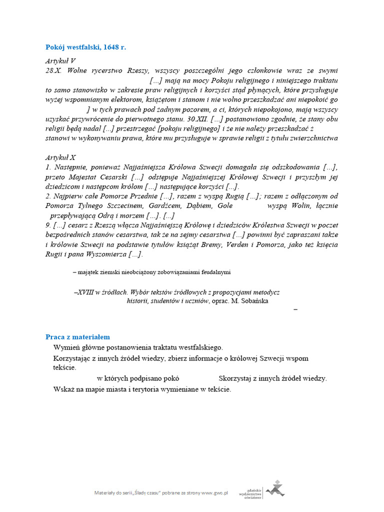 Rozdzial 17 Praca Z Tekstem Pokoj Westfalski 2x | PDF