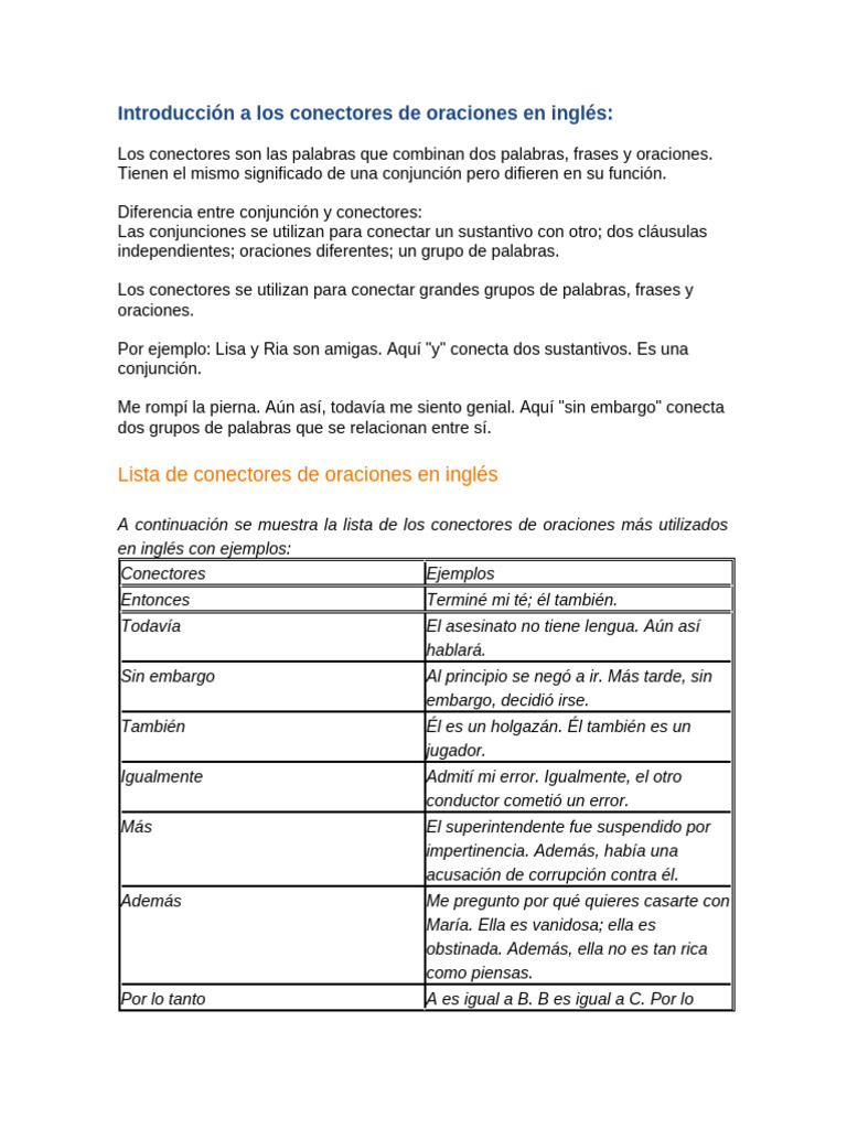 Guía de Conectores en Inglés | PDF | Oración (Lingüística) | Gramática ...