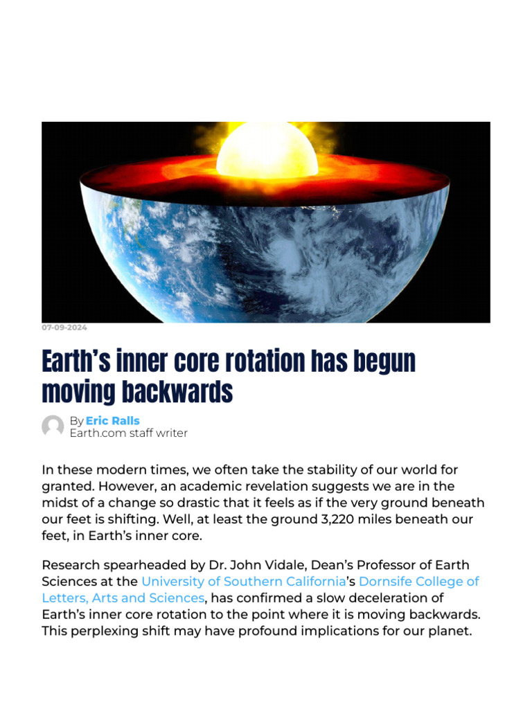 Earth's Inner Core Rotation Has Begun Moving Backwards | PDF ...
