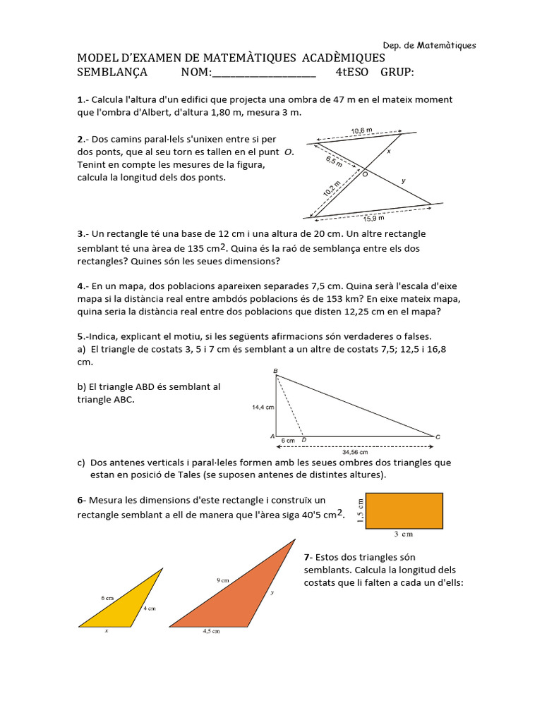 Model Dexamen Tema 6 Semblança 4t Acadèmiques 2020-21 | PDF