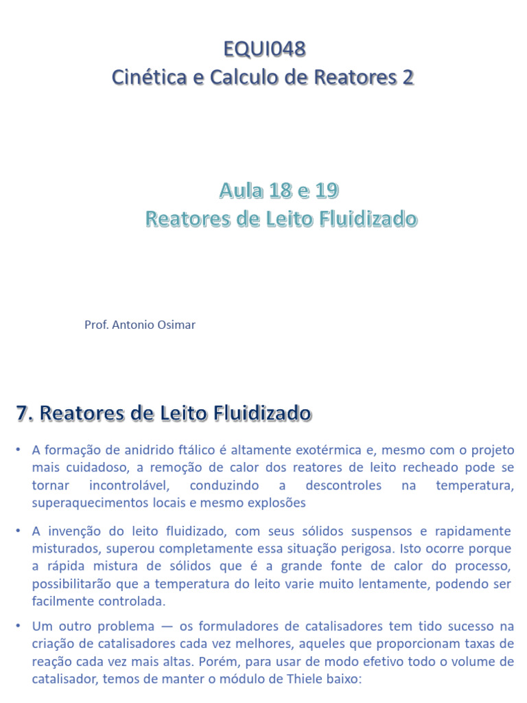 Aula 18-19 Reatores de Leito Fluidizados - EQUI048 - Reatores 2 - VFF | PDF | Gases | Mecânica ...