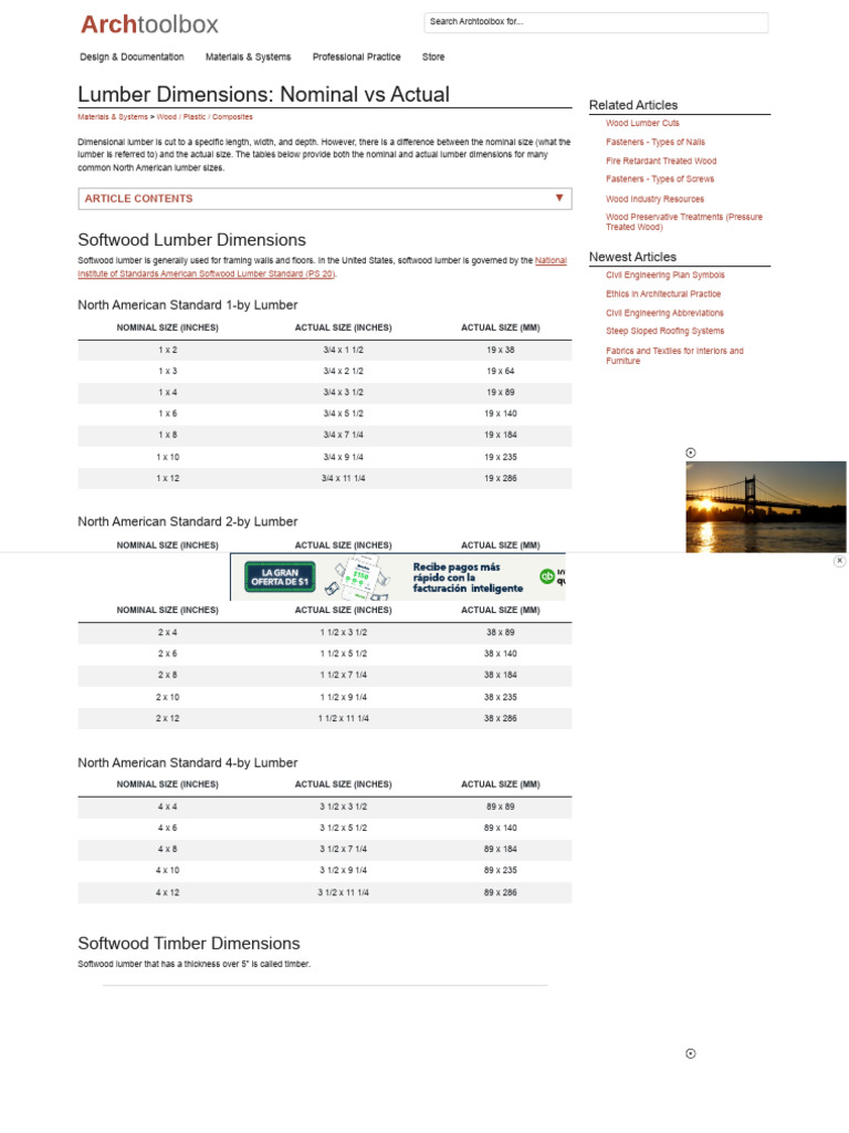 Lumber Dimensions_ Nominal vs Actual - Archtoolbox | PDF | Lumber