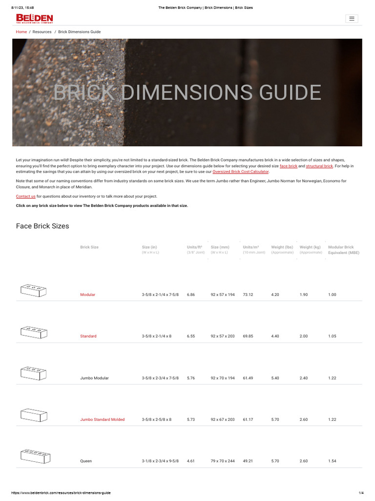 The Belden Brick Company - Brick Dimensions - Brick Sizes | PDF | Brick ...