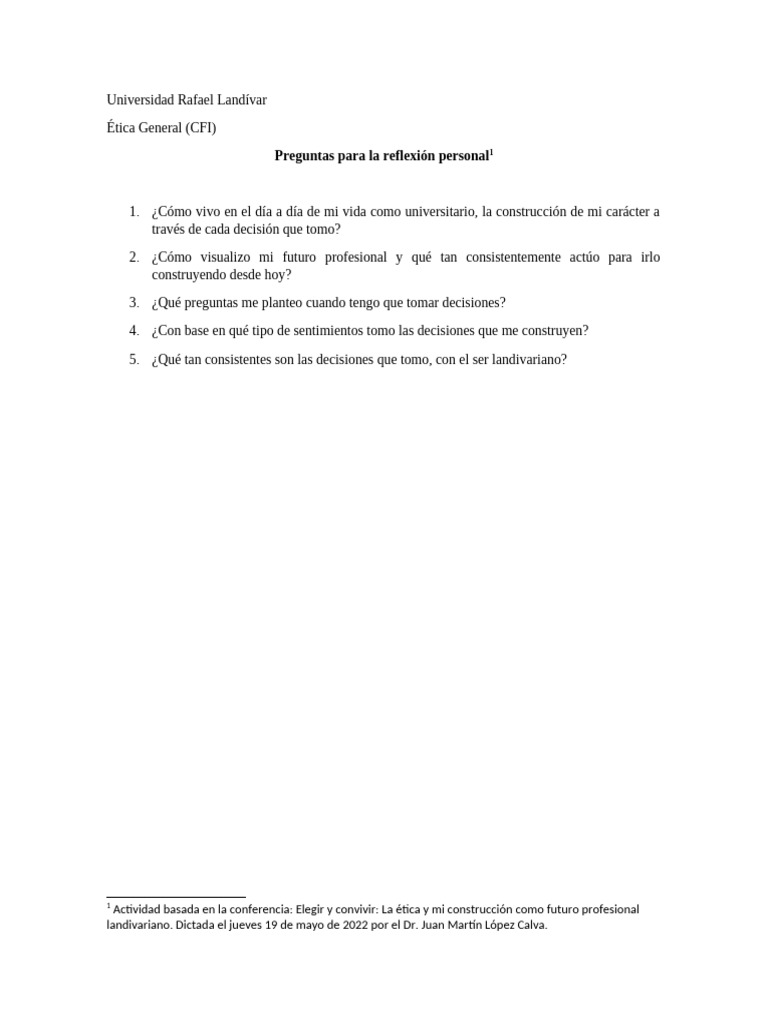 Preguntas para La Reflexion Personal | PDF