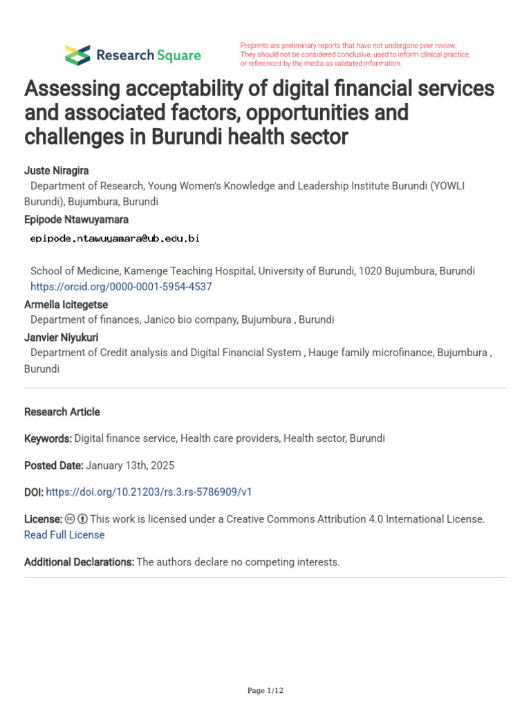 Assessing Acceptability of Digital Nancial Services and Associated ...