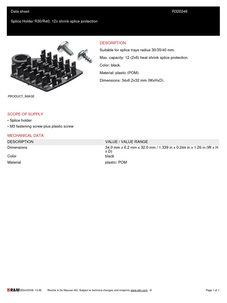 Splice Holder R30/R40 Data Sheet | PDF