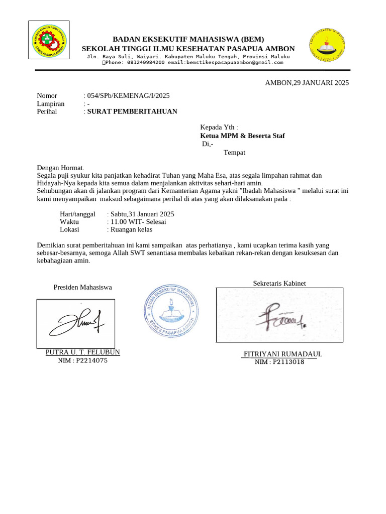 054 Su Pemberitahuan Ke MPM | PDF