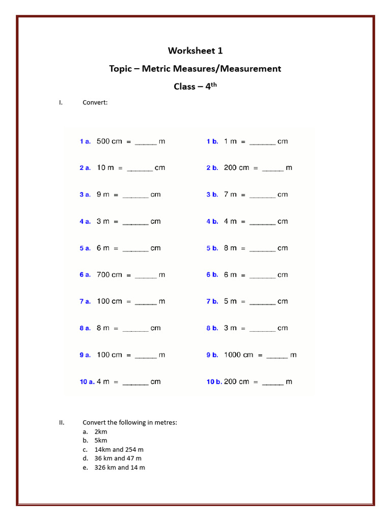 4th Grade Metric Conversion Worksheet | PDF