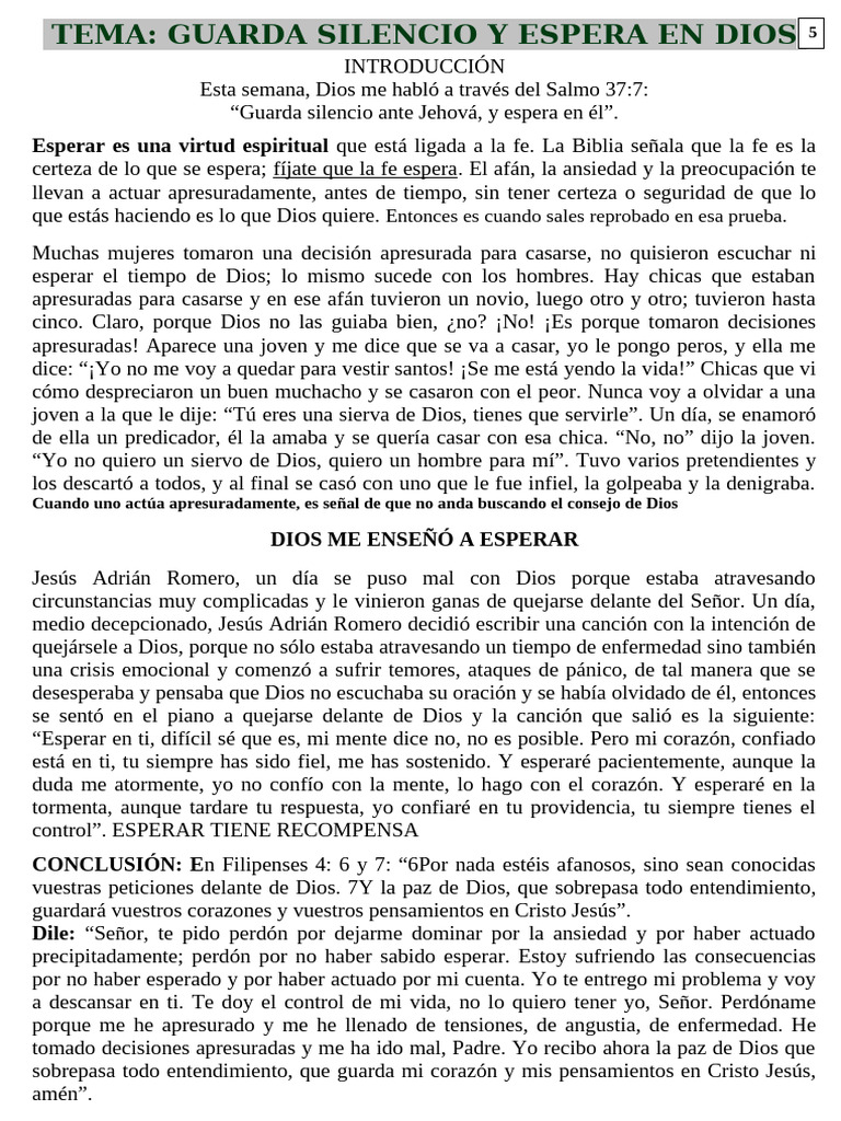 Avanza 3 Guarda Silencio y Espera en Dios | PDF